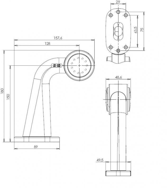 LED Side Light angled 165mm left Truck Accessoires