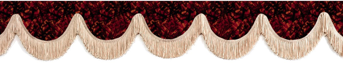 Front window pelmet red plush with fringes