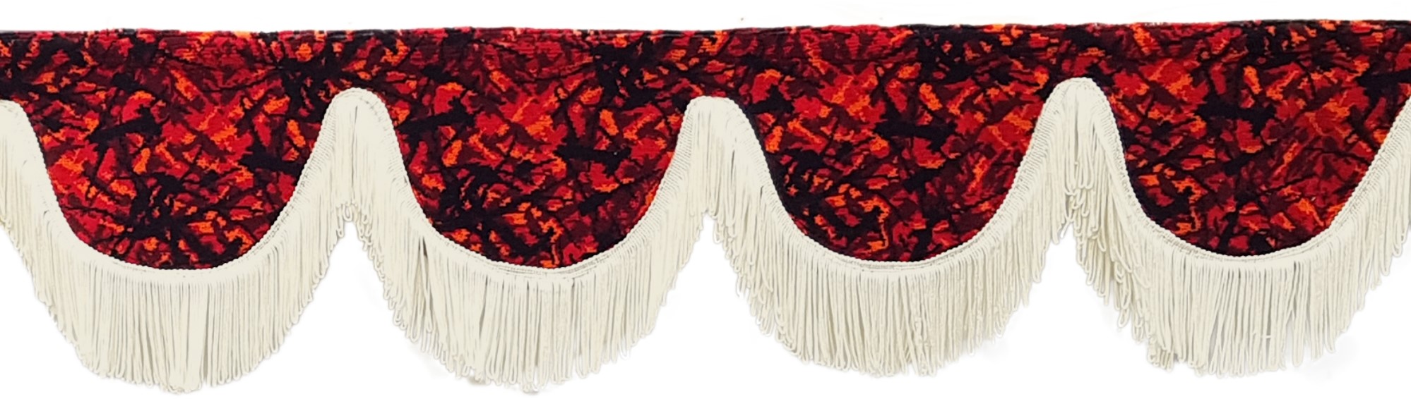 Front window pelmet red plush with fringes