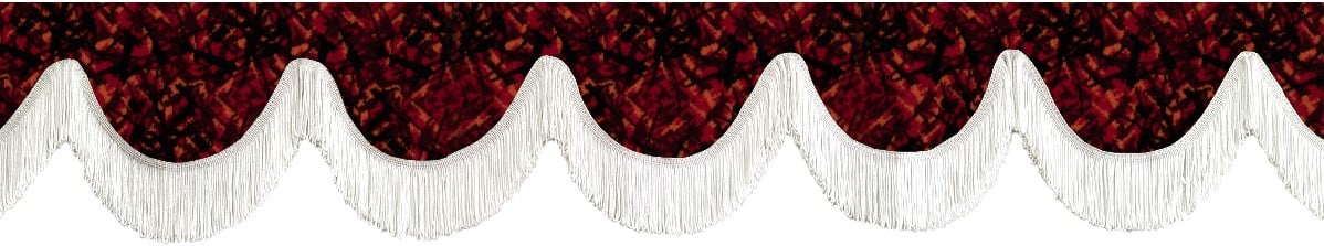 Front window pelmet red plush with fringes